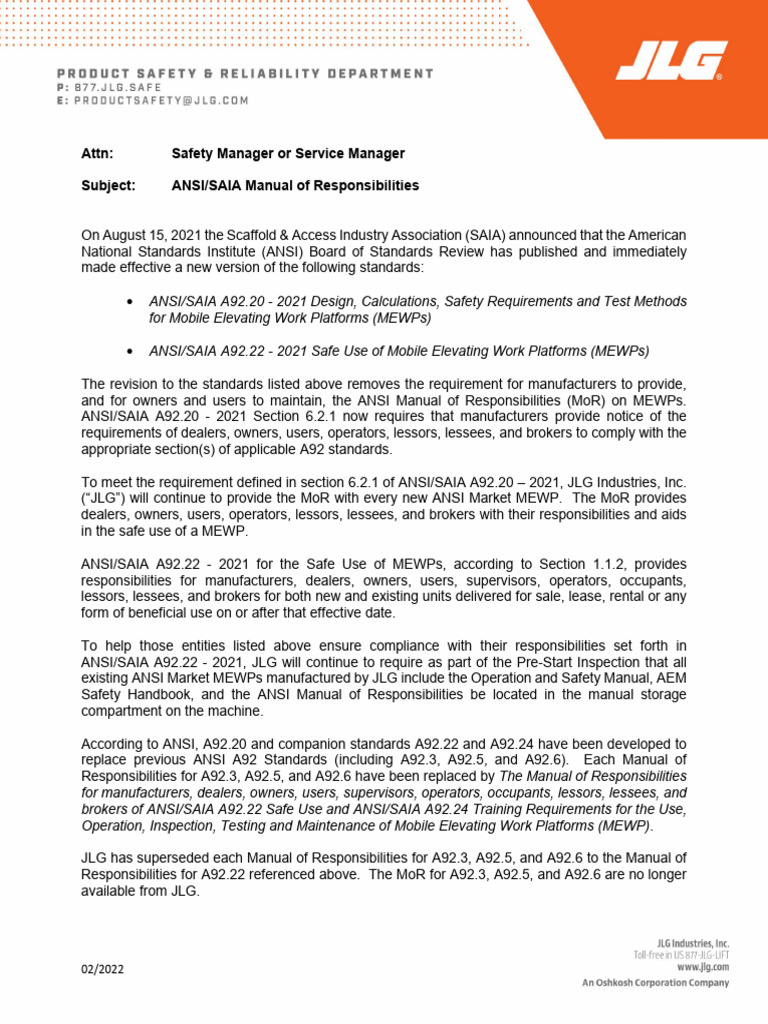 ANSI/SAIA A92 MEWP Standards Update | PDF | Lease