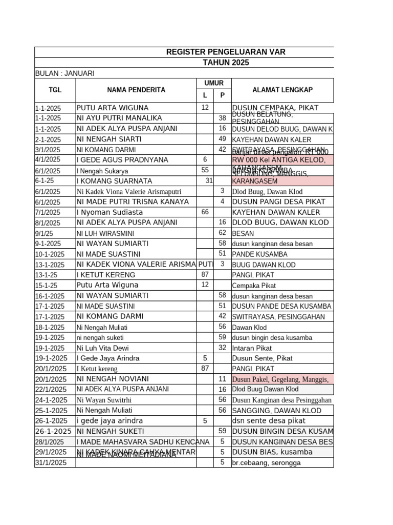 Register Pengeluaran Var - Tahun 2025 | PDF