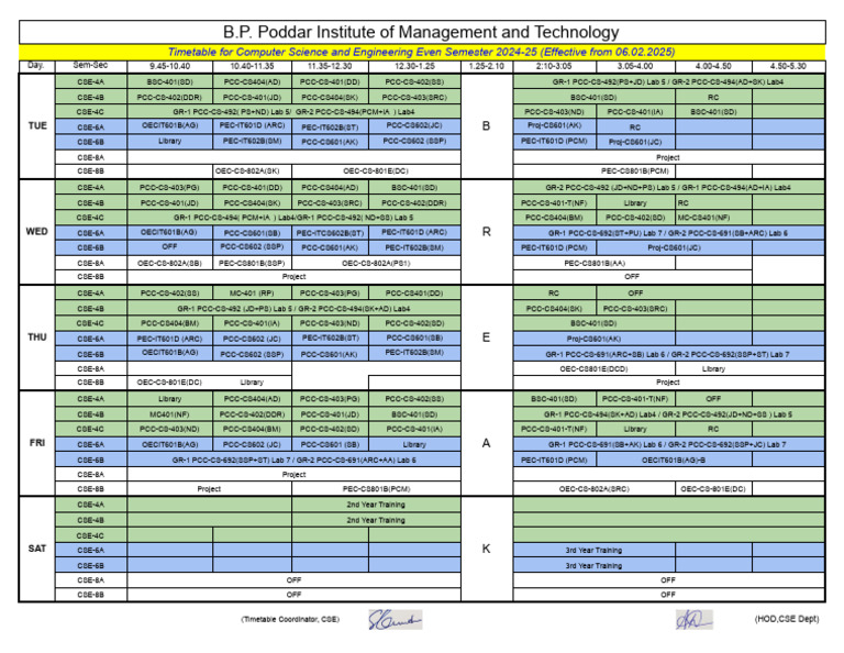 Routine February 2025 Even 2024-25 CSE - Timetable Even 24-25 | PDF