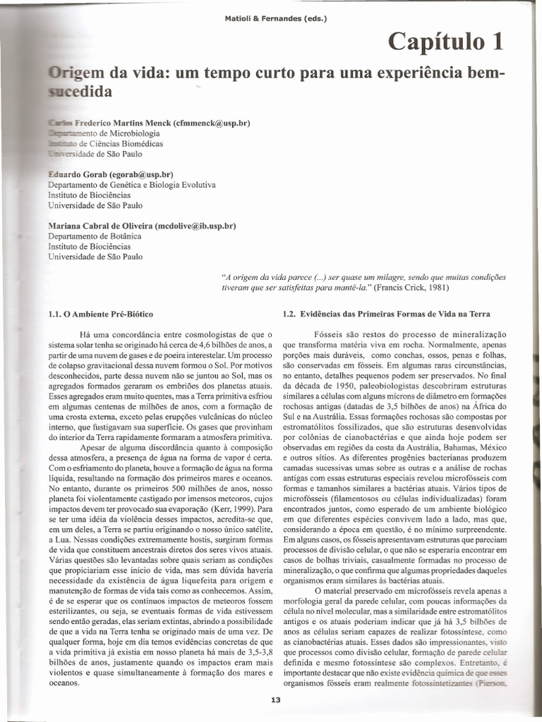 Bio Mol e Evolução- Cap 1 e 2 | PDF | Vida | Abiogênese