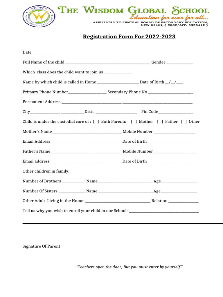 Registration Form 2022 | PDF