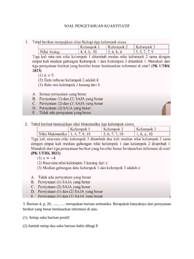 Soal Pengetahuan Kuantitatif | PDF