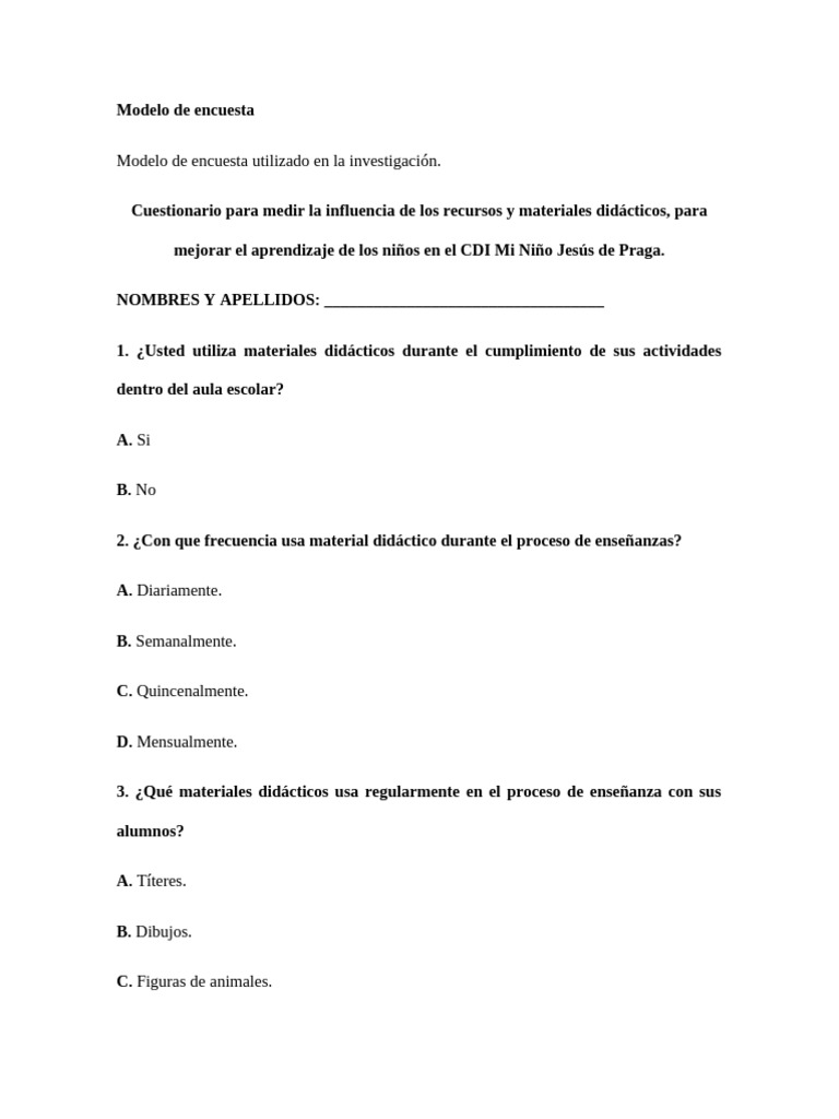 Modelo de encuesta | PDF | Enseñando | Aprendizaje