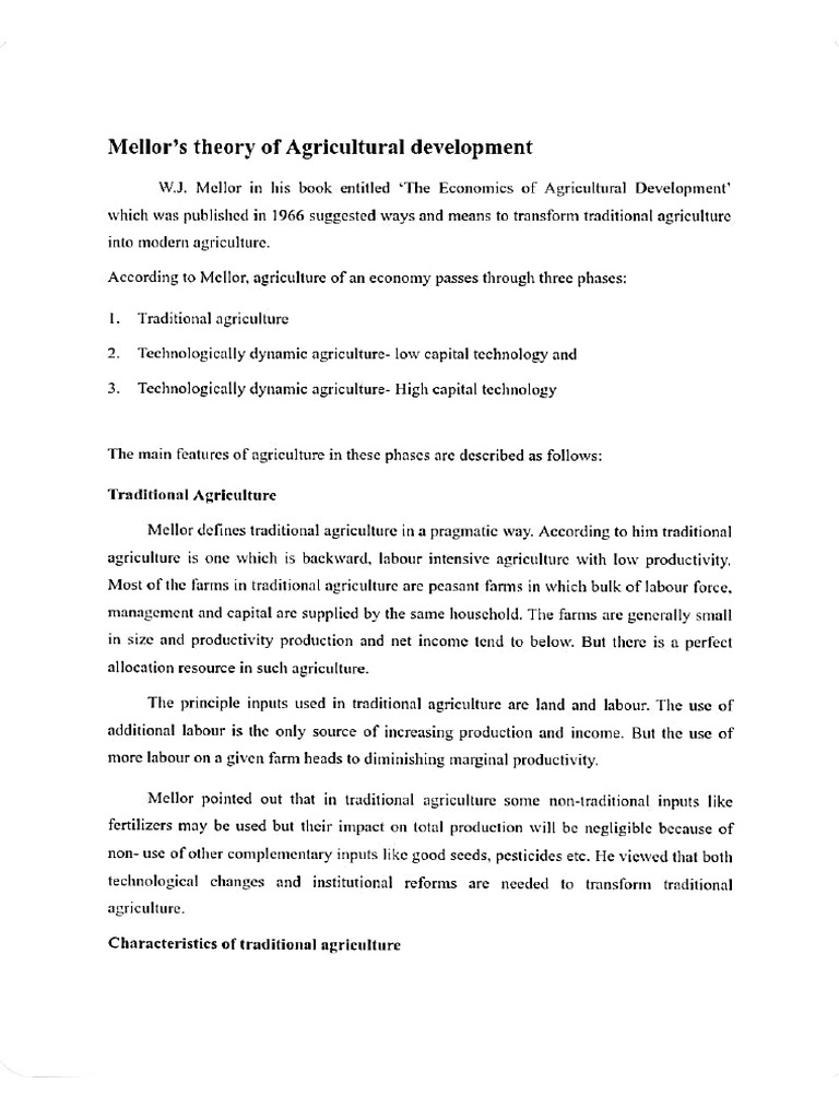 Agriculture Economics Unit 2 - Mellor Model | PDF