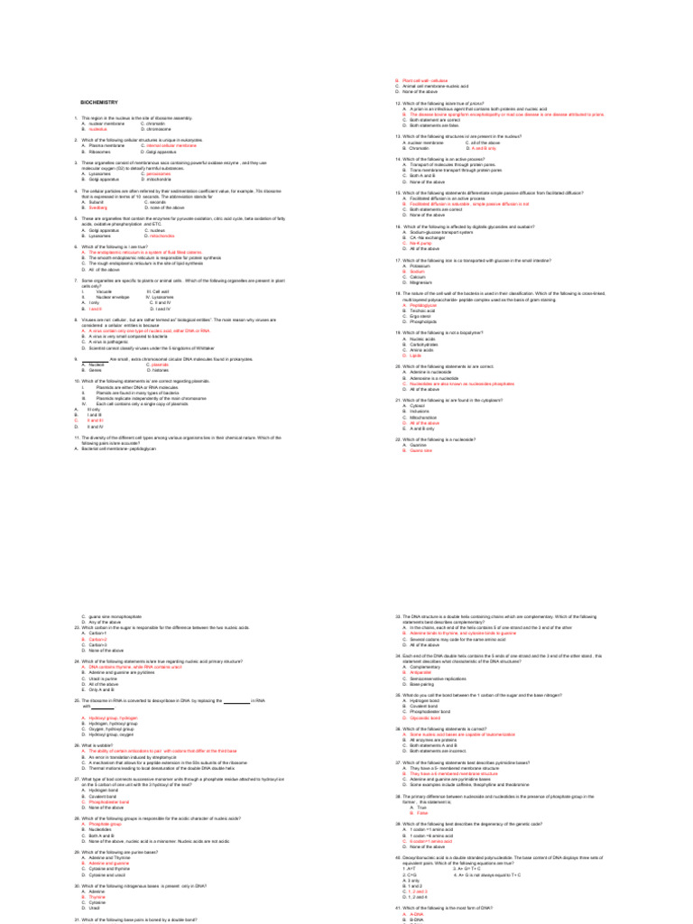 Biochemistry Answer Key-PINK PACOP.pdf | PDF | Dna | Nucleotides