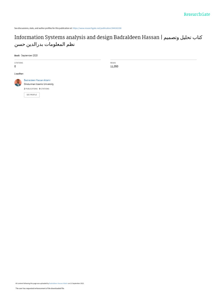 Information Systems Analysis and Design Badraldeen Hassan - : September 2020 | PDF