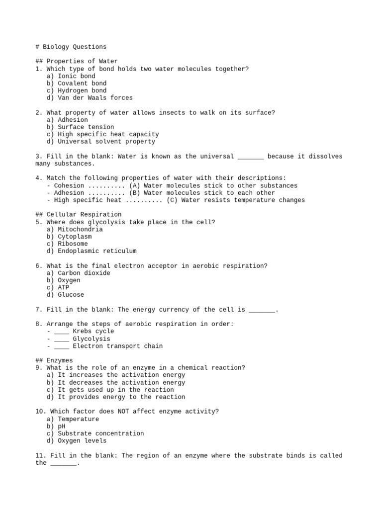 Extended Biology Questions | PDF | Cellular Respiration | Cell (Biology)