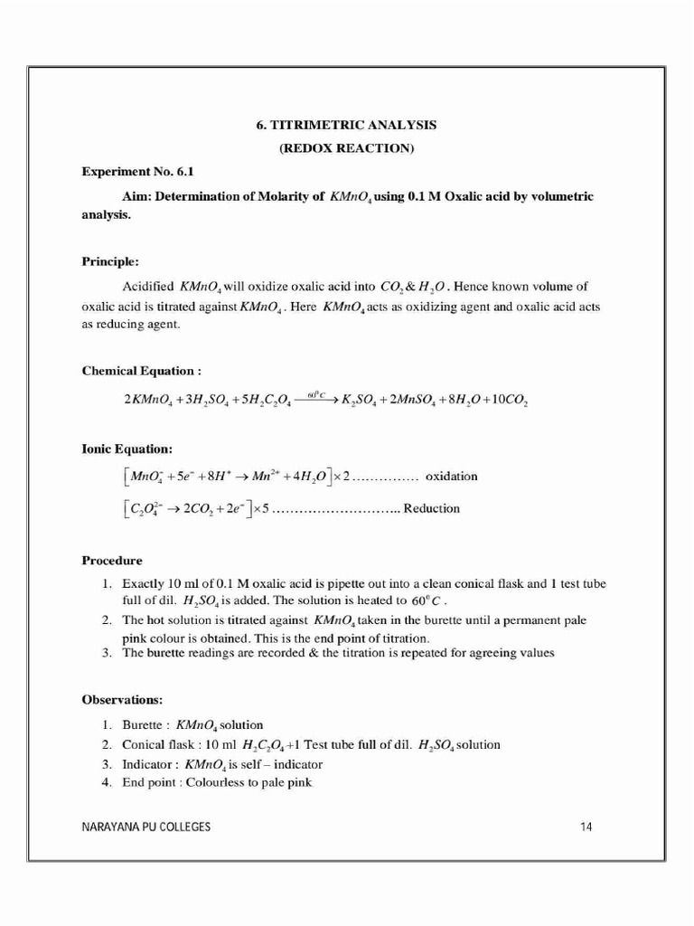 Ii Puc Chemistry Lab Manual - 2020-21 | PDF