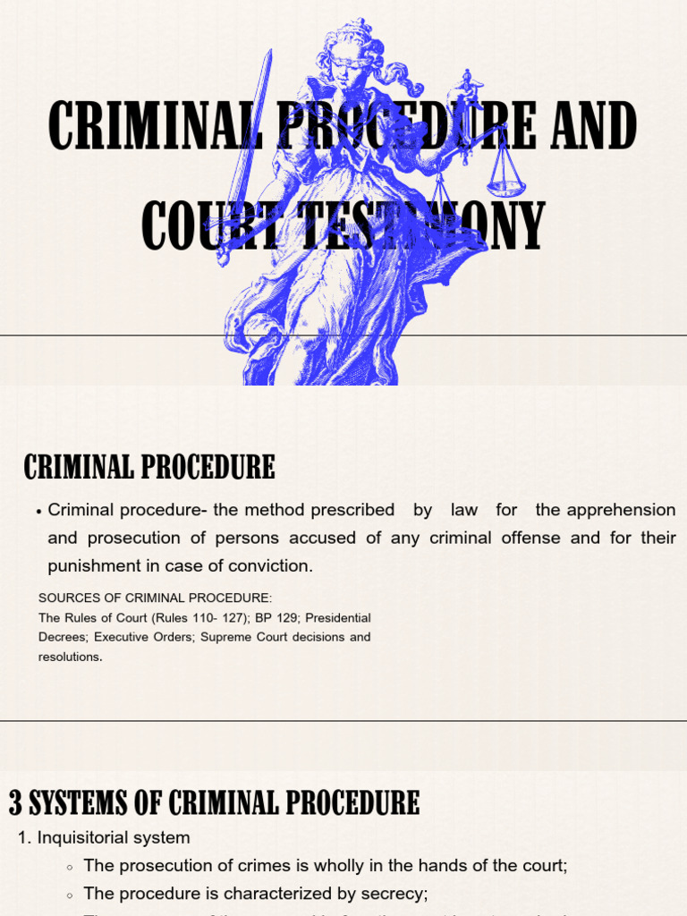 Criminal Procedure and Court Testimony | PDF | Prosecutor | Bail
