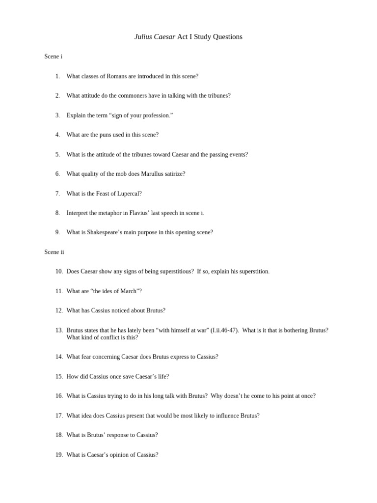 Julius Caesar Act I & II Study Questions | PDF | Julius Caesar