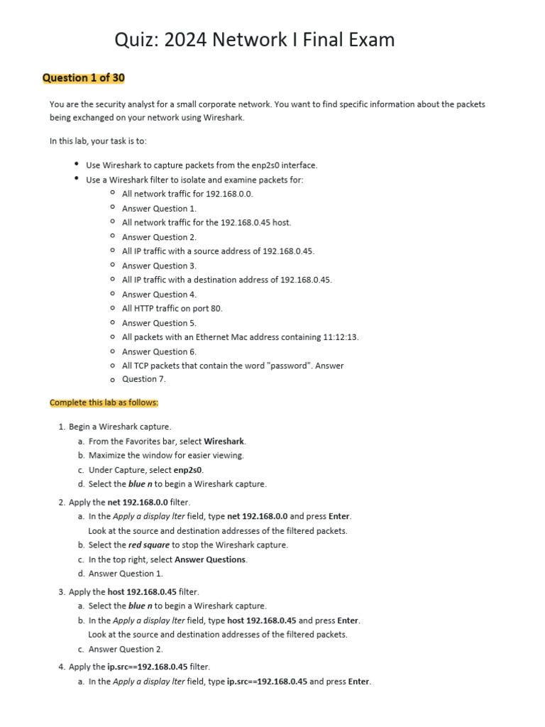 2024 Network I Final Study Guide | PDF | Computer Networking ...