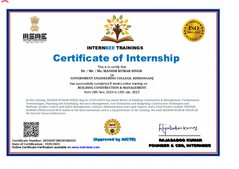 Certificate - PHP Name Manish+Kumar+Singh&Contact 9113173824&result Submit | PDF