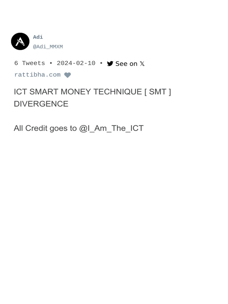 Ict Smart Money Technique Thread by Adi Mmxm Feb 10, 24 From Rattibha | PDF