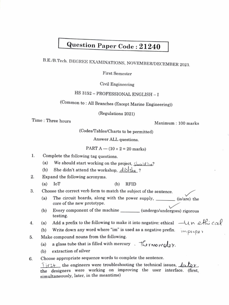 English - 2023 - Orid Question Paper | PDF | Psychological Resilience ...
