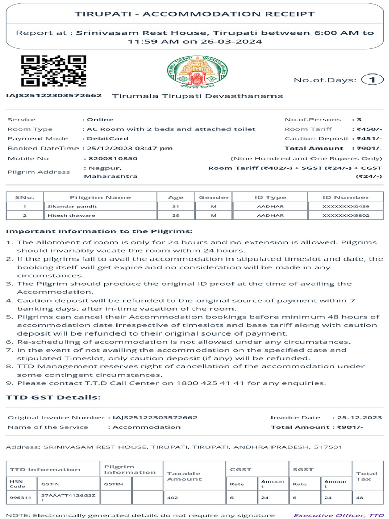 Accommodation Receipt | PDF