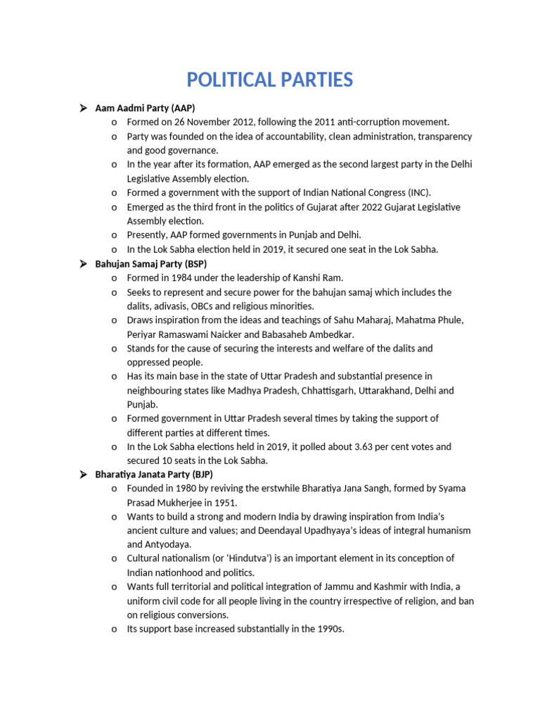 Political Parties - National Parties | PDF | Indian National Congress ...