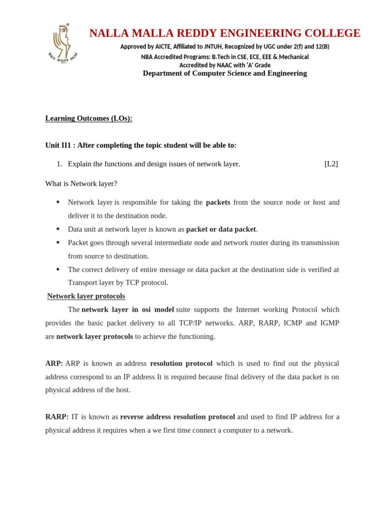 LO1 Design Issues in Network Layer | PDF | Computer Network | Internet Protocols