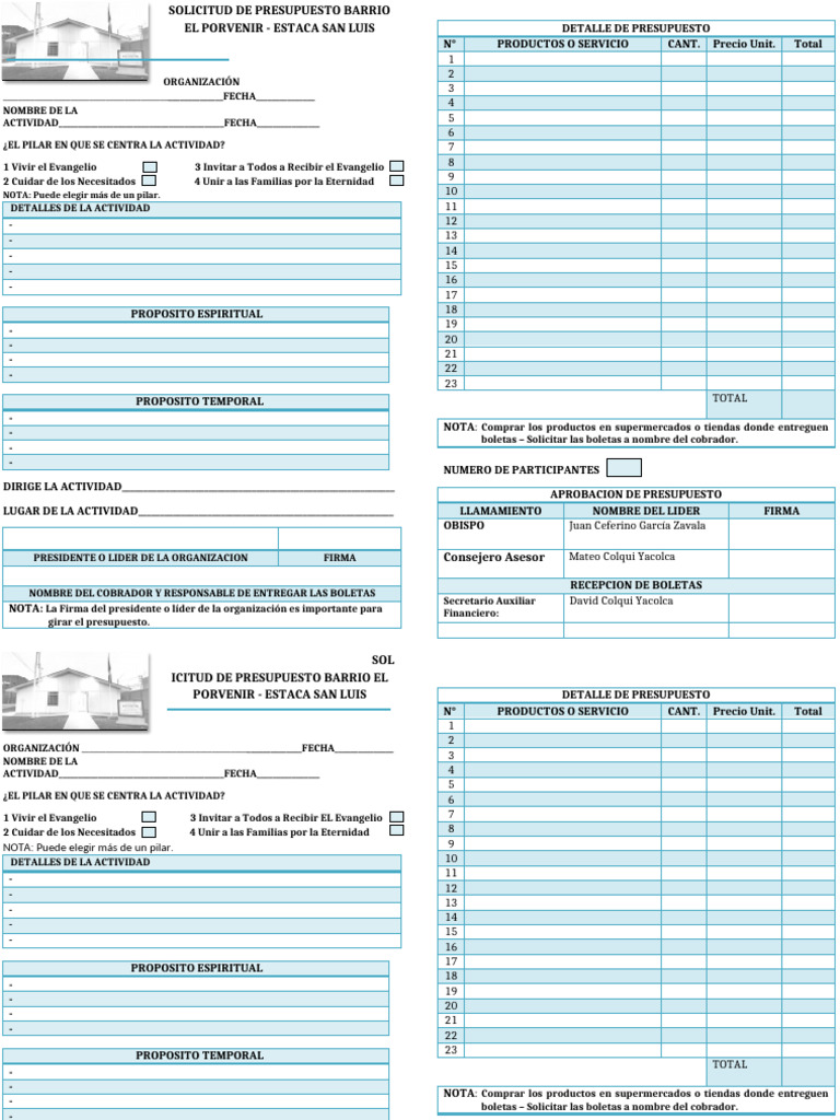 Solicitud de Presupuesto Barrio El Porvenir | PDF