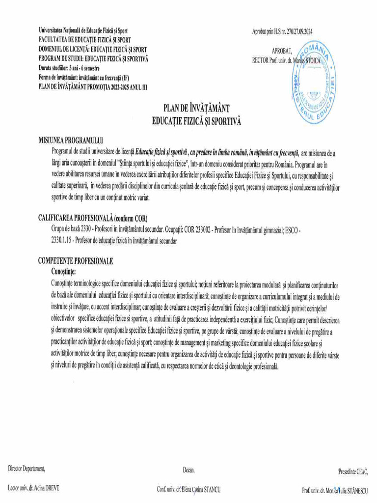 Plan de Invatamant EFS 2022 2025 Anul IIIc | PDF