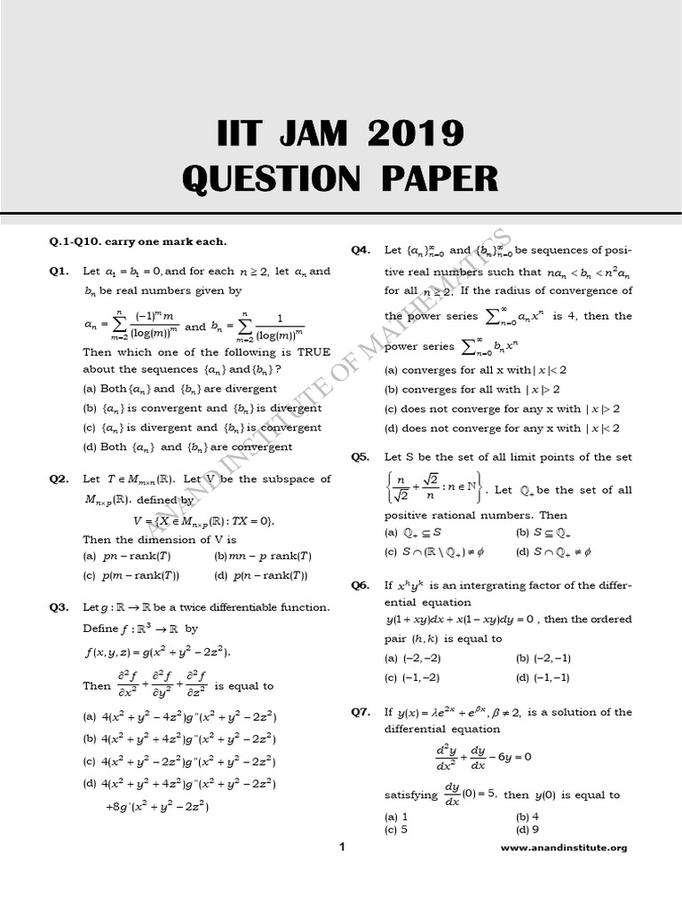 IIT JAM 2019 Mathematics Paper | PDF | Eigenvalues And Eigenvectors ...
