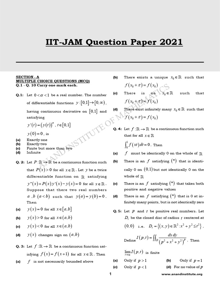 Jam Maths 2021 | PDF | Algebra | Linear Algebra