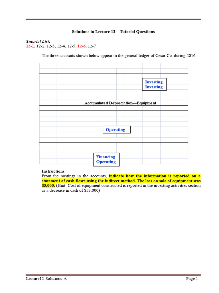 Lecture12 TQ a Solutions | PDF | Expense | Cash Flow Statement