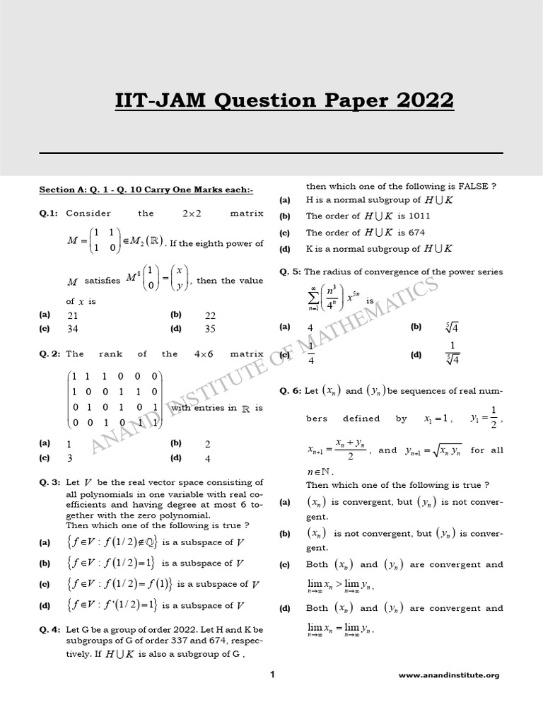 Csir Net February 16 2022 Mathematics Sciences Question Paper | PDF ...