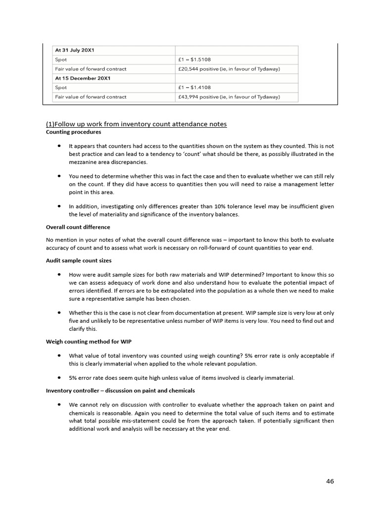 Questions - Audit 2024 | PDF | Hedge (Finance) | Inventory