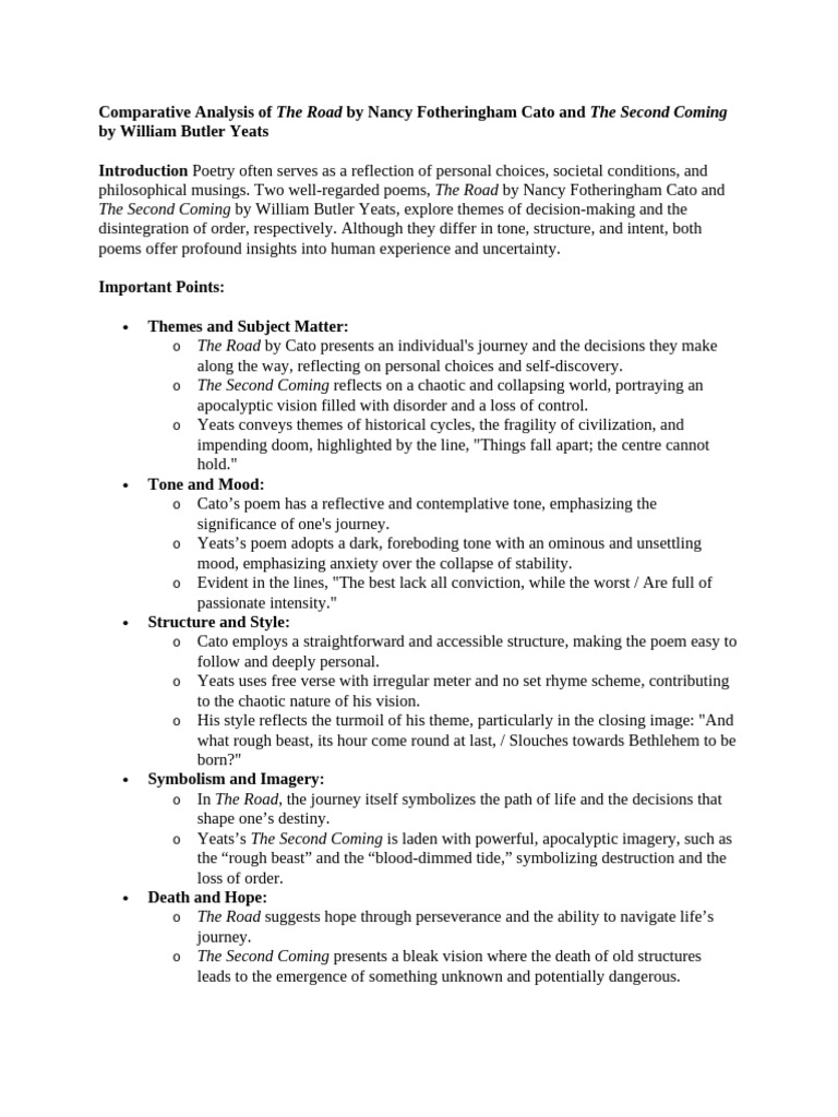 Comparative Analysis of the Road by Nancy Fotheringham Cato and the ...