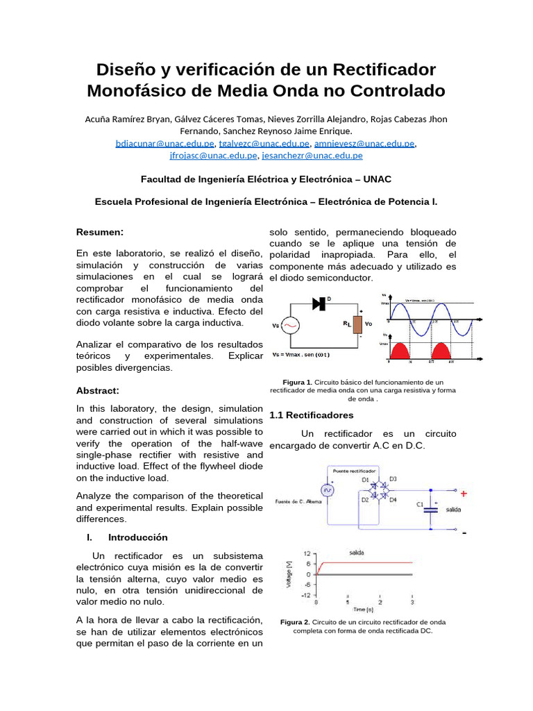 LAB 5 Diseño y Verificación de Un Rectificador Monofásico de Media Onda No Controlado | PDF ...
