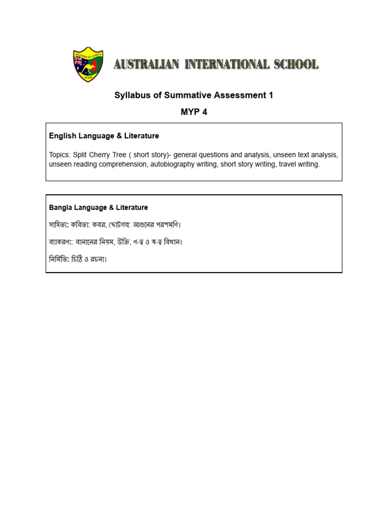 MYP 4 Summative Assessment Syllabus T1 | PDF | Gases | Atomic Orbital