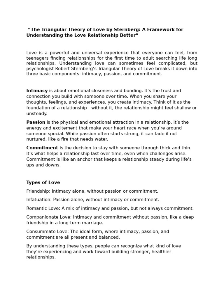 Triangular Theory of Love Explained | PDF | Love | Intimate Relationships