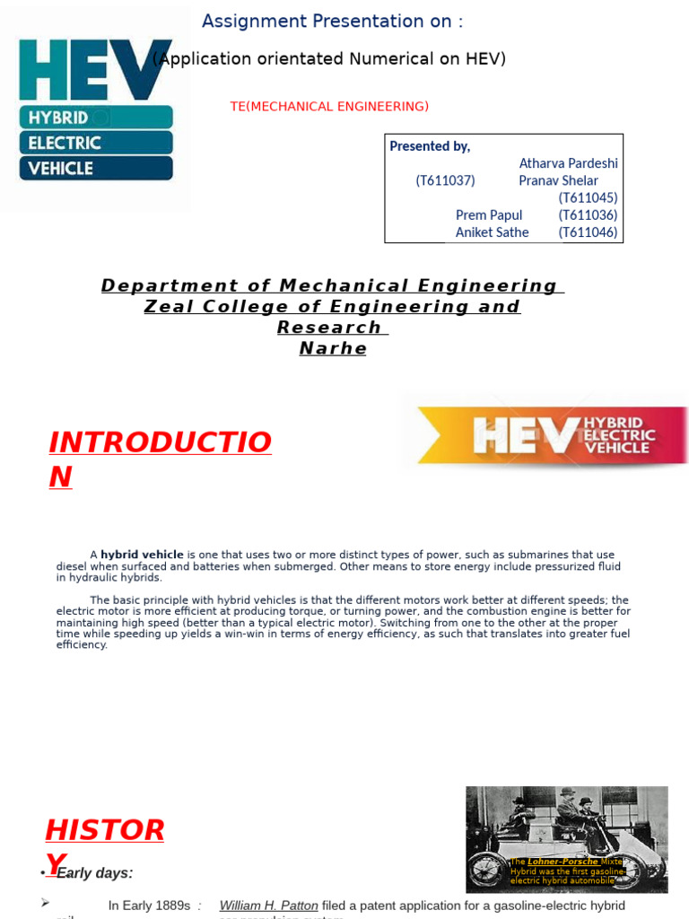 Presentation On HEVs | PDF | Hybrid Vehicle | Hybrid Electric Vehicle