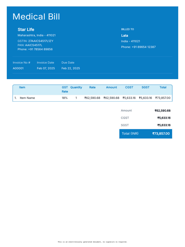 Medical Bill Invoice for Lata | PDF