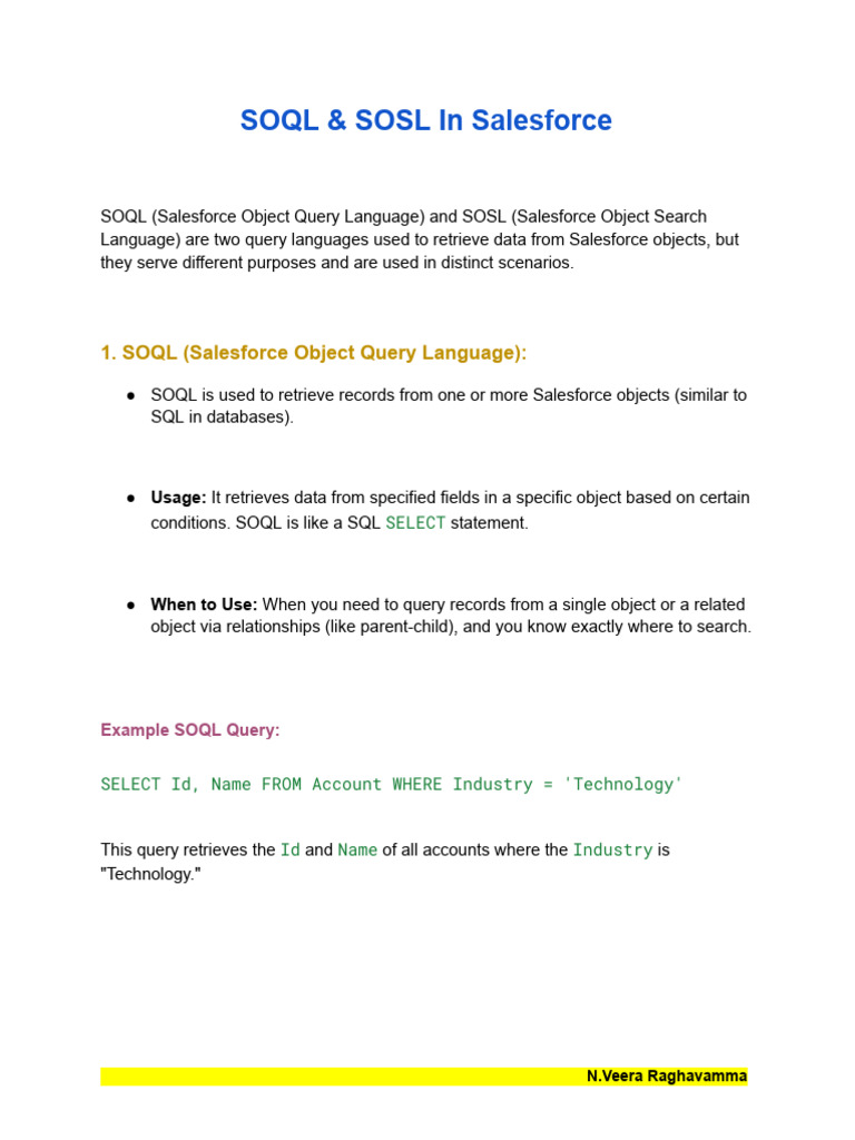 Soql and Sosl in Salesforce 1728409927 | PDF