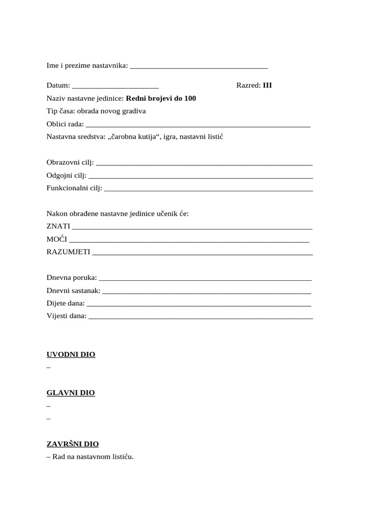 Redni Brojevi Do 100 - Matematika - III Razred | PDF