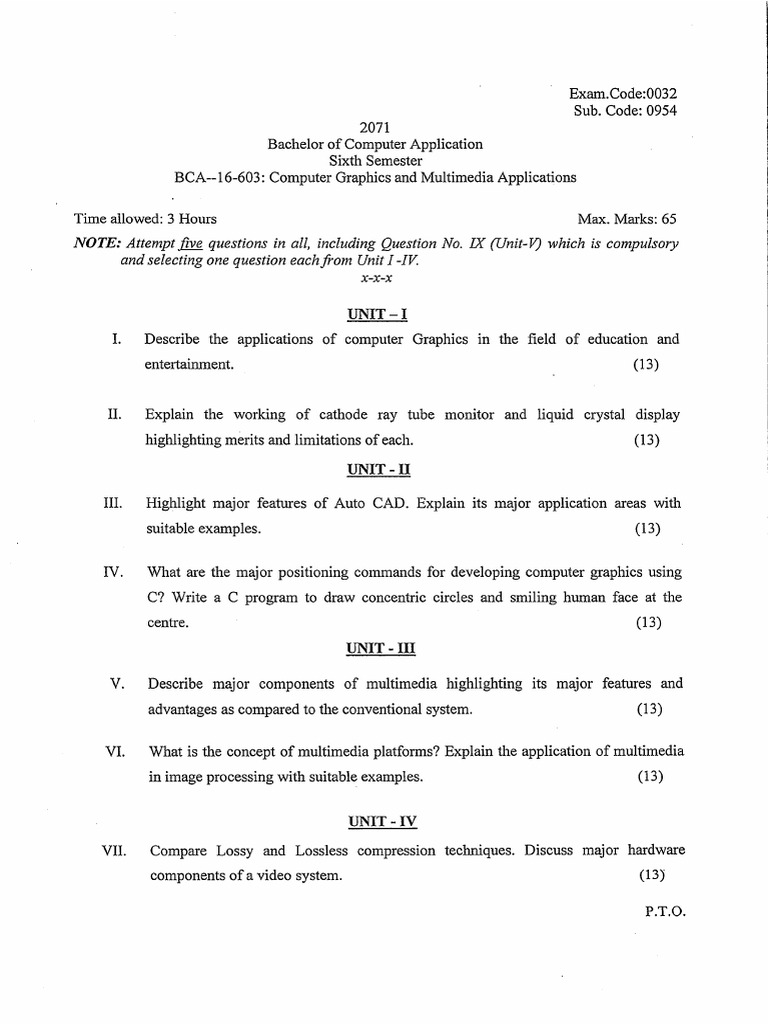 BCA - 6th Sem - BCA - 16-603 - COmputer Graphics and Multimedia Applications - July 2021 | PDF
