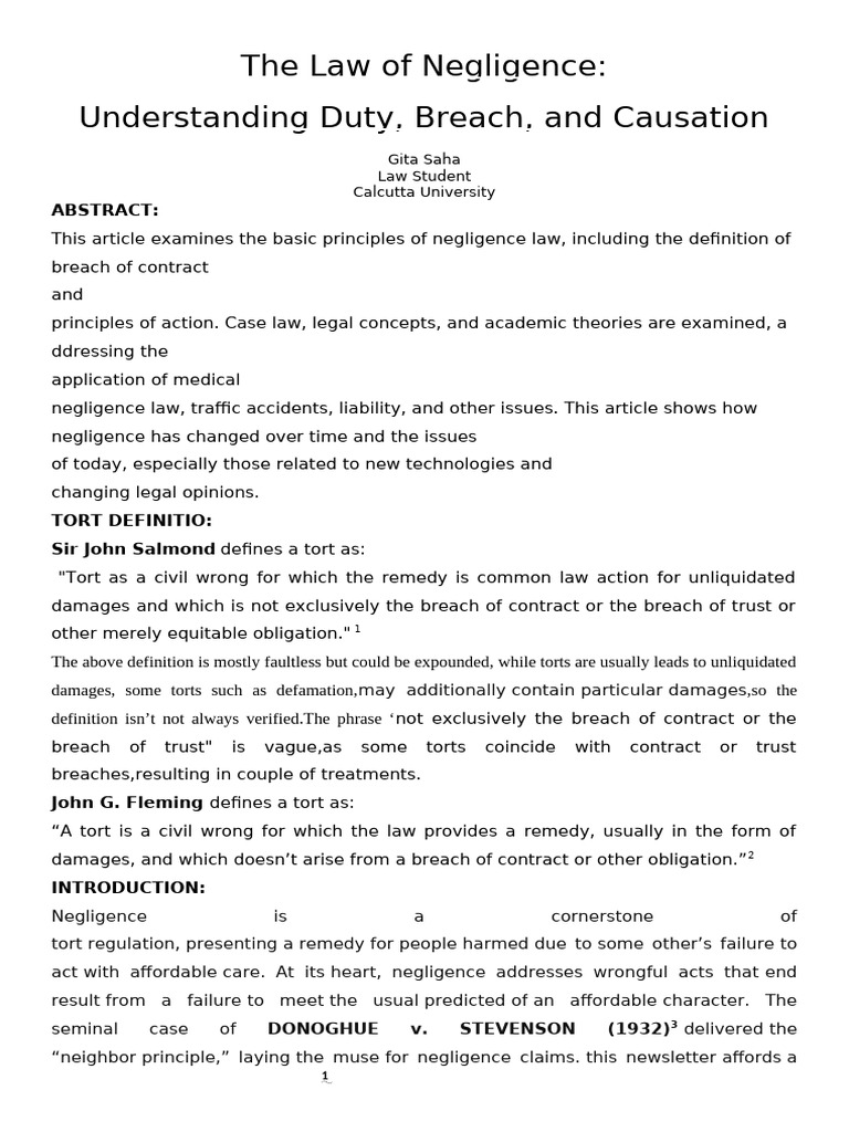 The Law of Negligence | PDF | Negligence | Tort