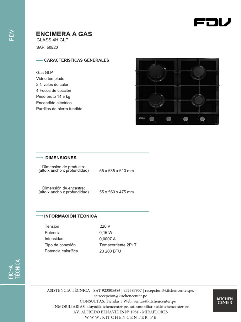 50520-Ft-rdi-Encimera A Gas Glass 4h GLP-VF | PDF | Electricidad