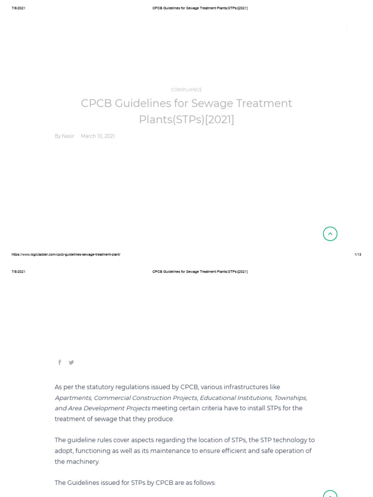 CPCB STP Guidelines Overview 2021 | PDF | Sewage Treatment | Sewerage
