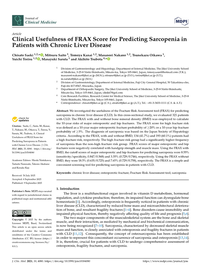 Clinical Usefulness of FRAX Score For Predicting Sarcopenia | PDF ...