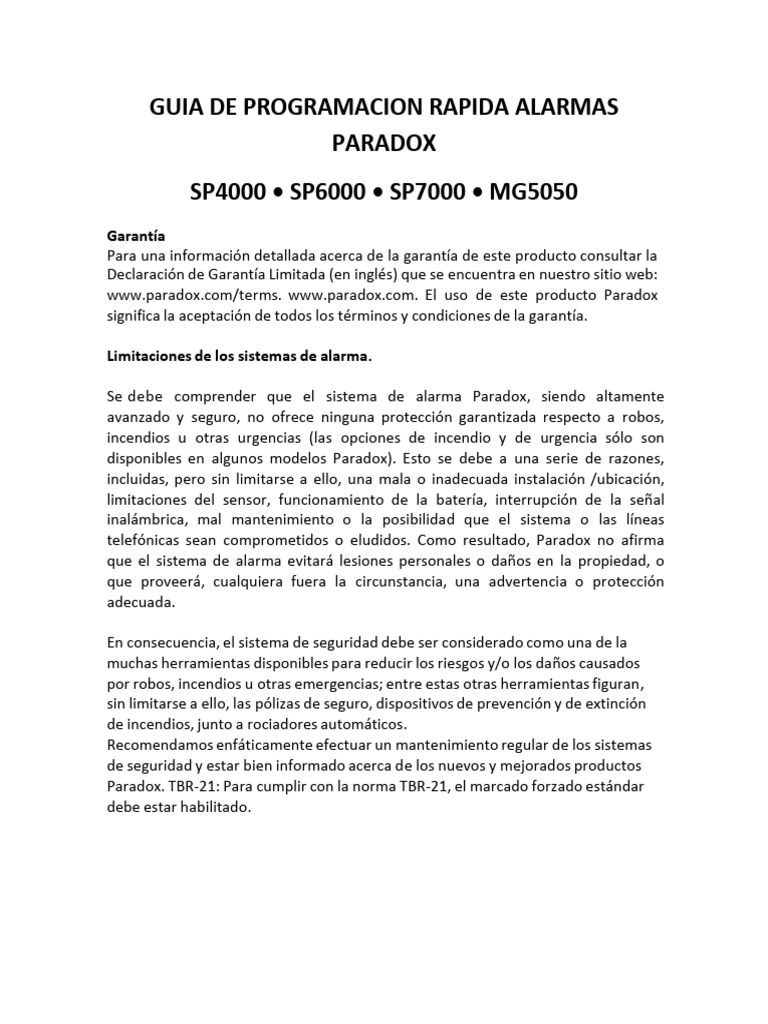Guia de Programacion Rapida SP 4000 6000 | PDF | Alarma de seguridad | Informática