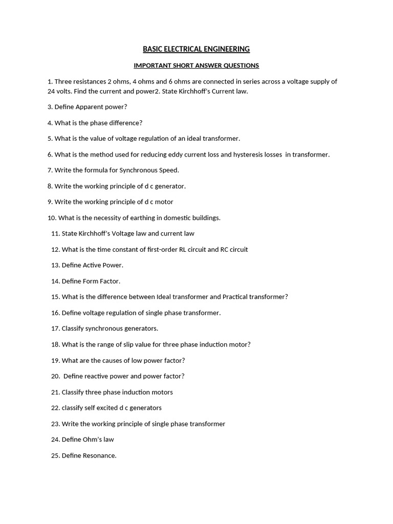 Bee Important Short Questions | PDF