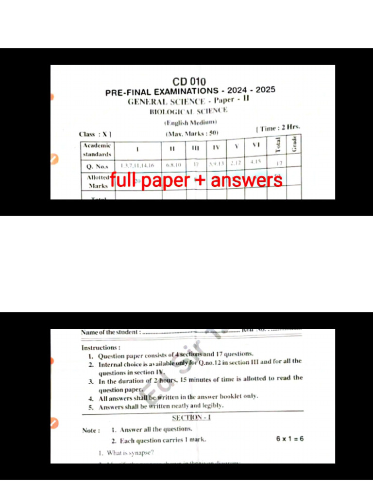 10th Class Biology Pre Final Paper | PDF