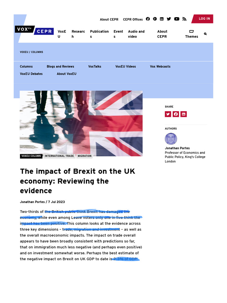 The Impact of Brexit On The UK Economy - Reviewing The Evidence - CEPR ...