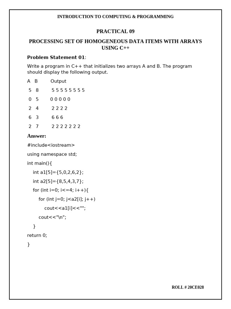 C++ Arrays: Processing Homogeneous Data | PDF