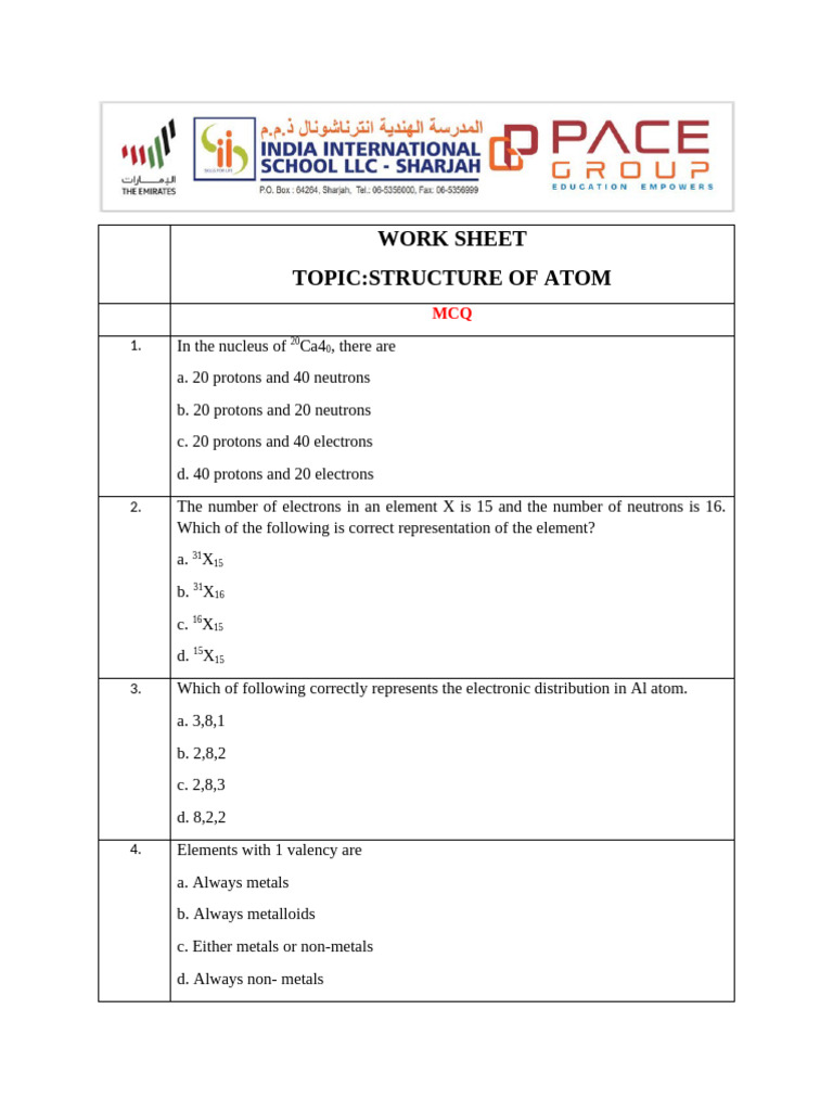 Worksheet-2-Structure of Atom | PDF | Atoms | Atomic Nucleus