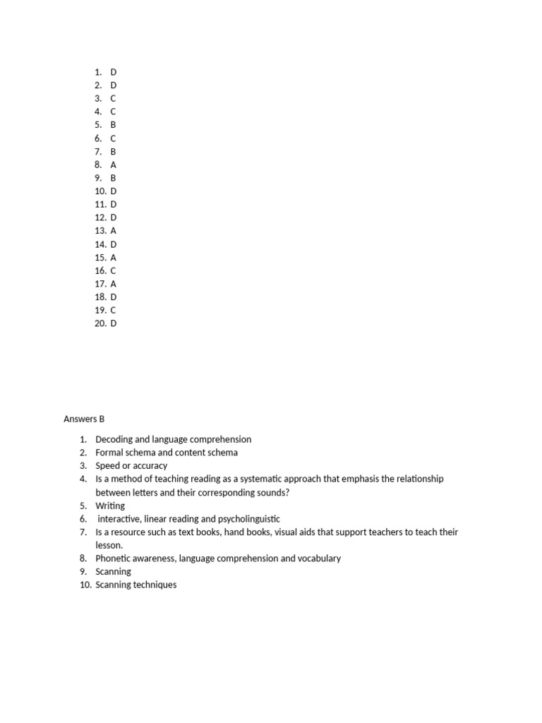 Answers B-1 | PDF | Phonics | Behavior Modification