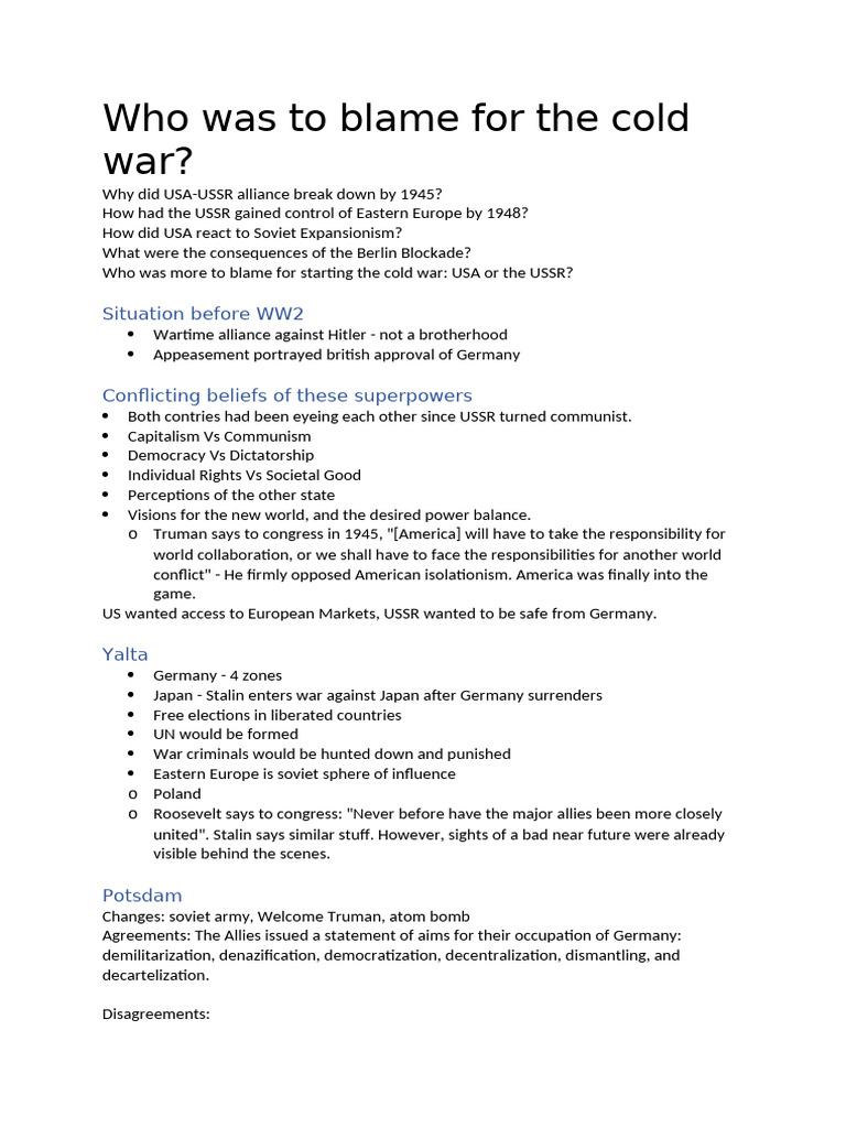 History IGCSE CH 4 Notes | PDF | Cold War | Iron Curtain