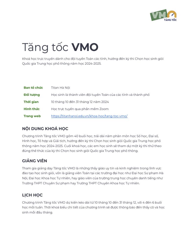 Tăng Tốc VMO - Thông Tin | PDF